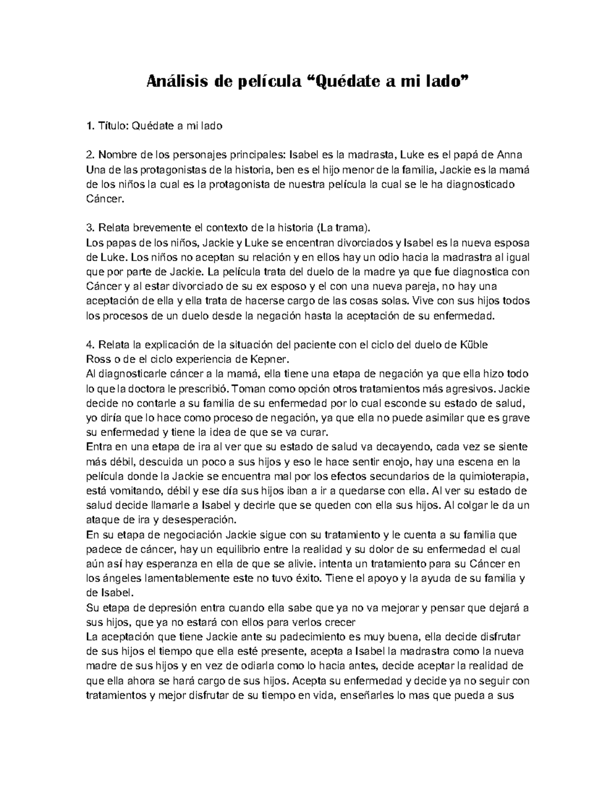 Análisis de película TANANATOLOGIA RESUMEN DE ANA - Análisis de película “Quédate a mi lado ...