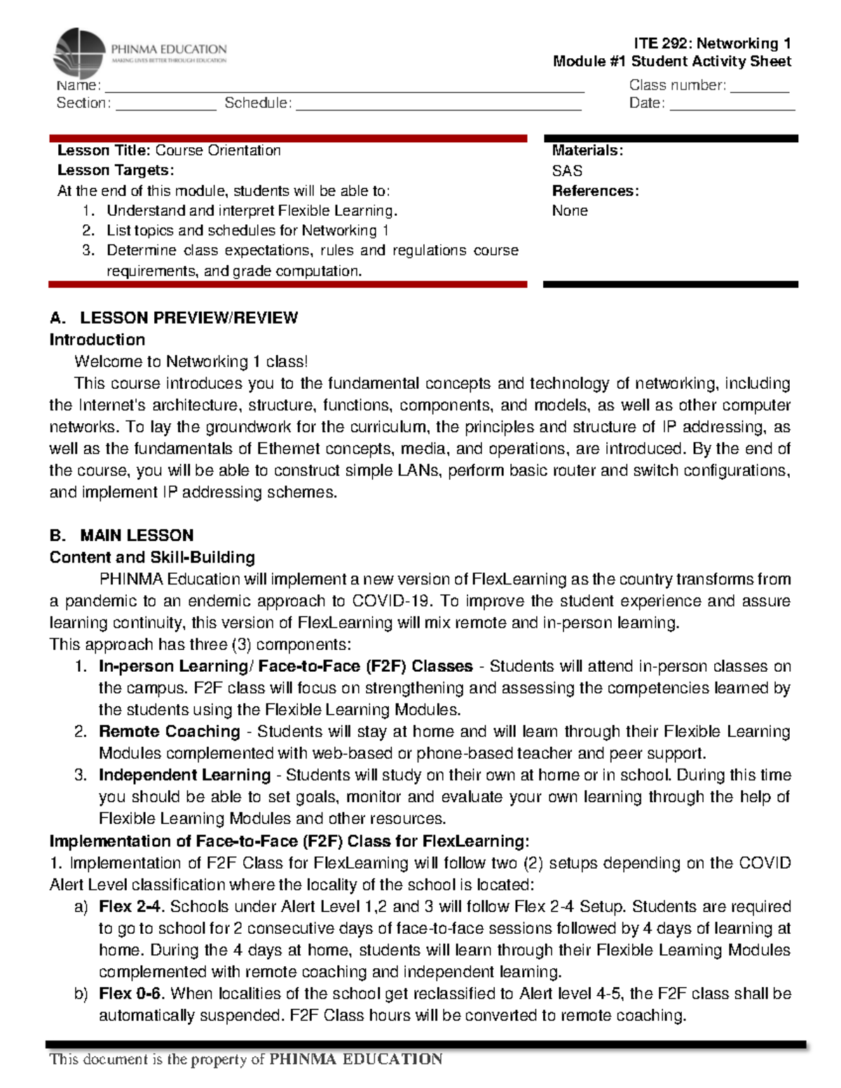 ITE292 SAS Day01 Orientation - Module #1 Student Activity Sheet Name: - Studocu