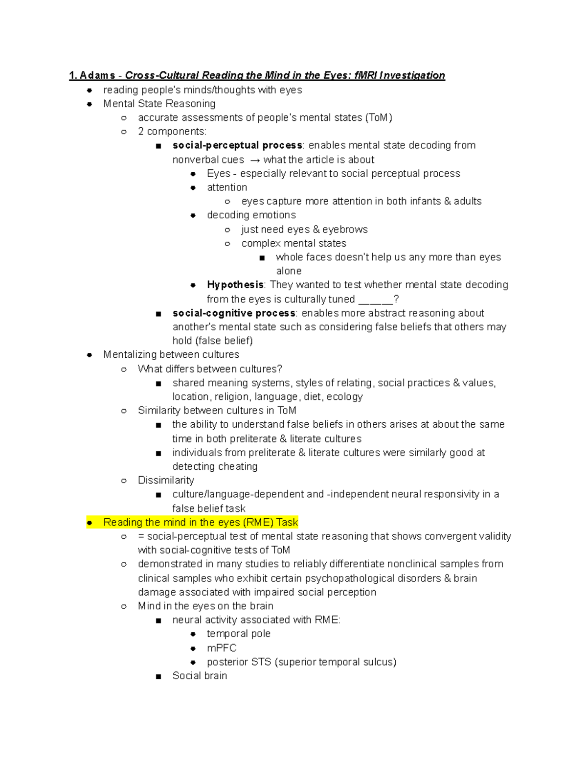 Social neuro rct 2 notes - 1. Adams - Cross-Cultural Reading the Mind ...