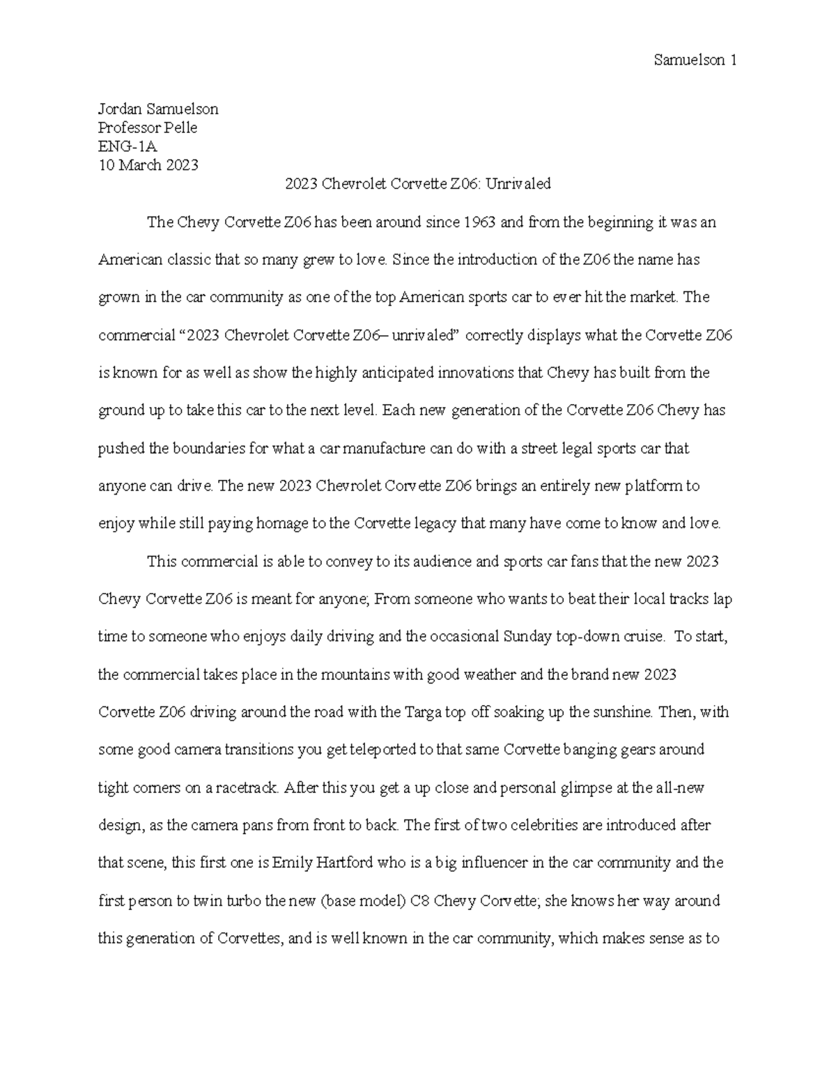 Advertisment analysis essay #1 - Jordan Samuelson Professor Pelle ENG ...