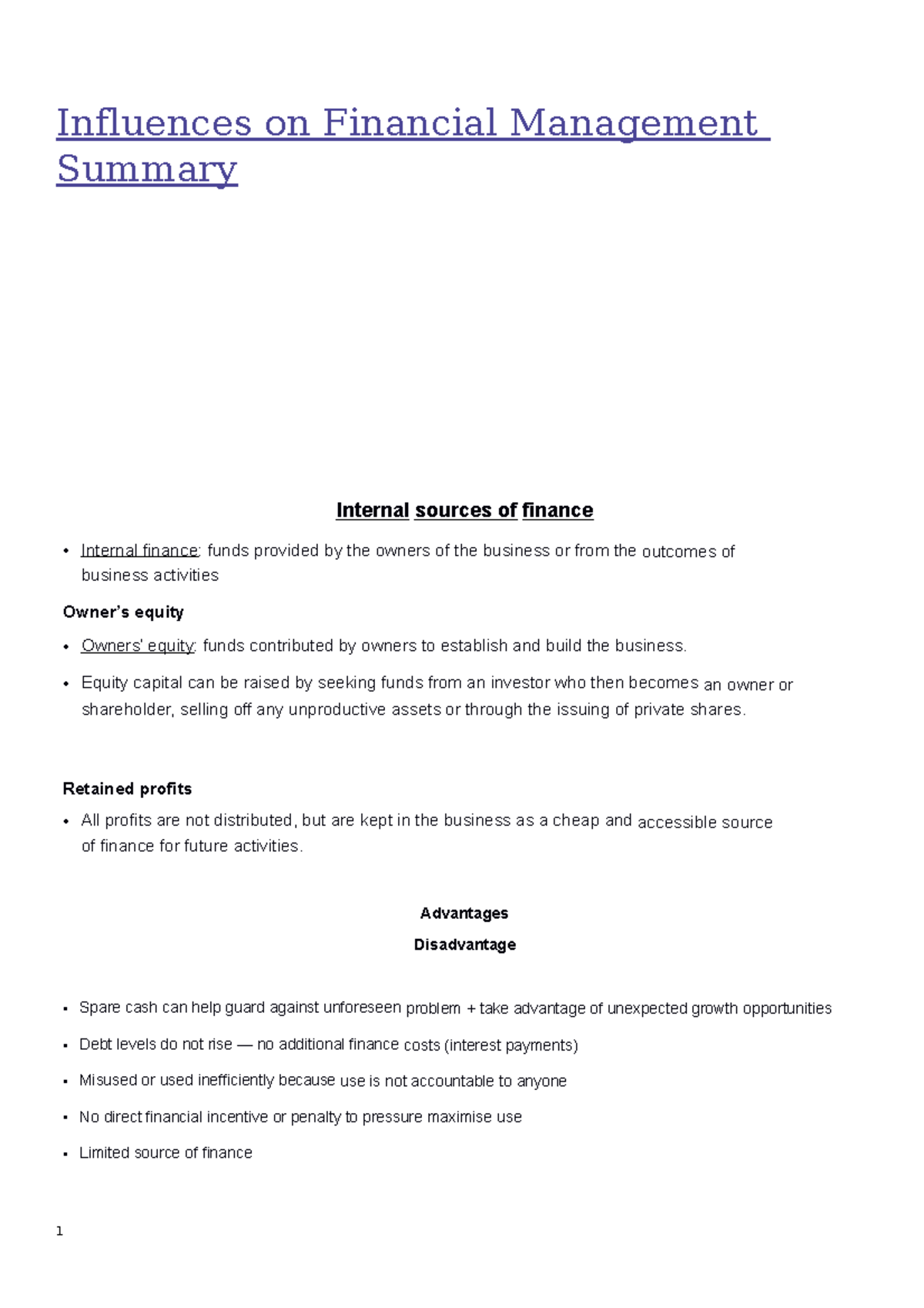 Influences on Financial Management Summary - Influences on Financial ...