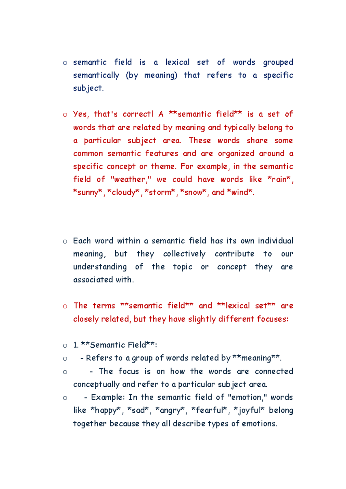 Semantic and lexical ex - o semantic field is a lexical set of words ...