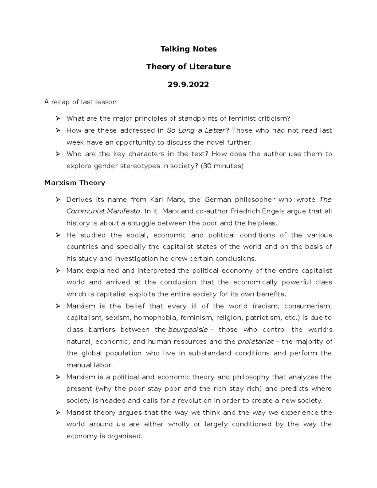Notes on Marxist and Psychoanalytic Theories - Talking Notes Theory of ...