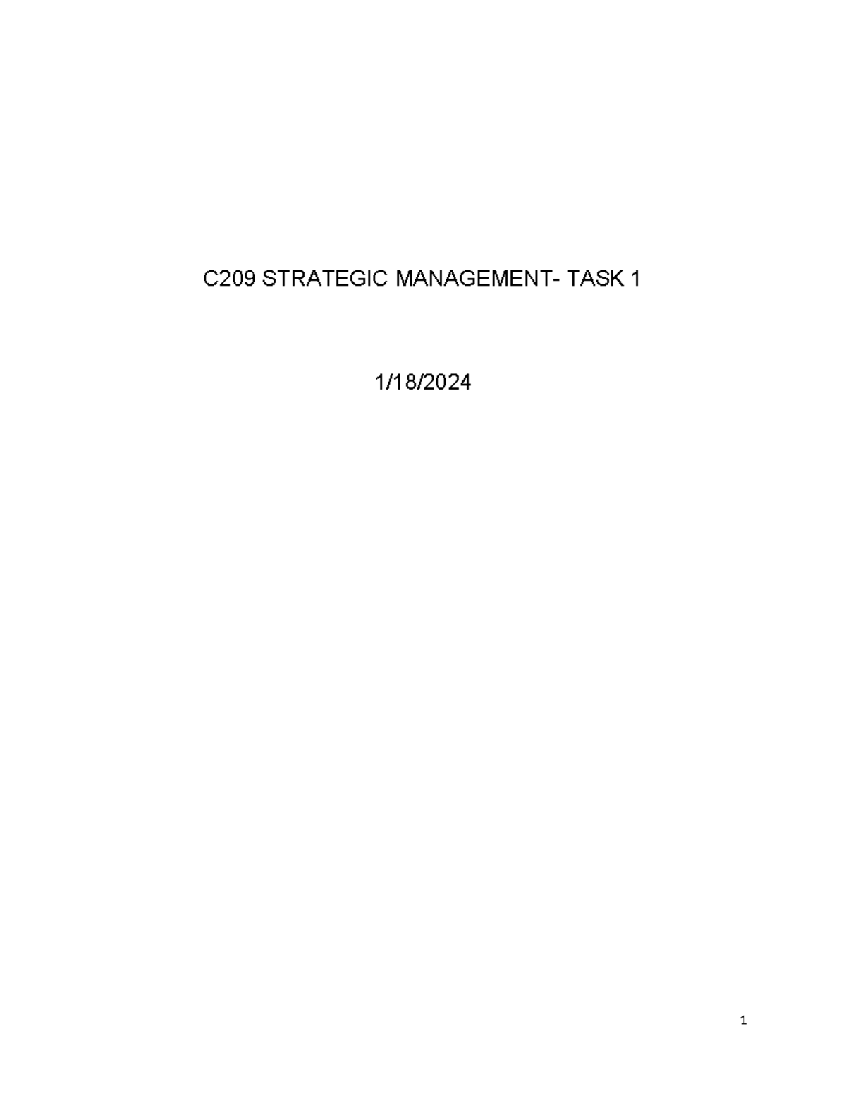C209 TASK 1 - Table of contents C209 STRATEGIC MANAGEMENT- TASK 1/18 ...