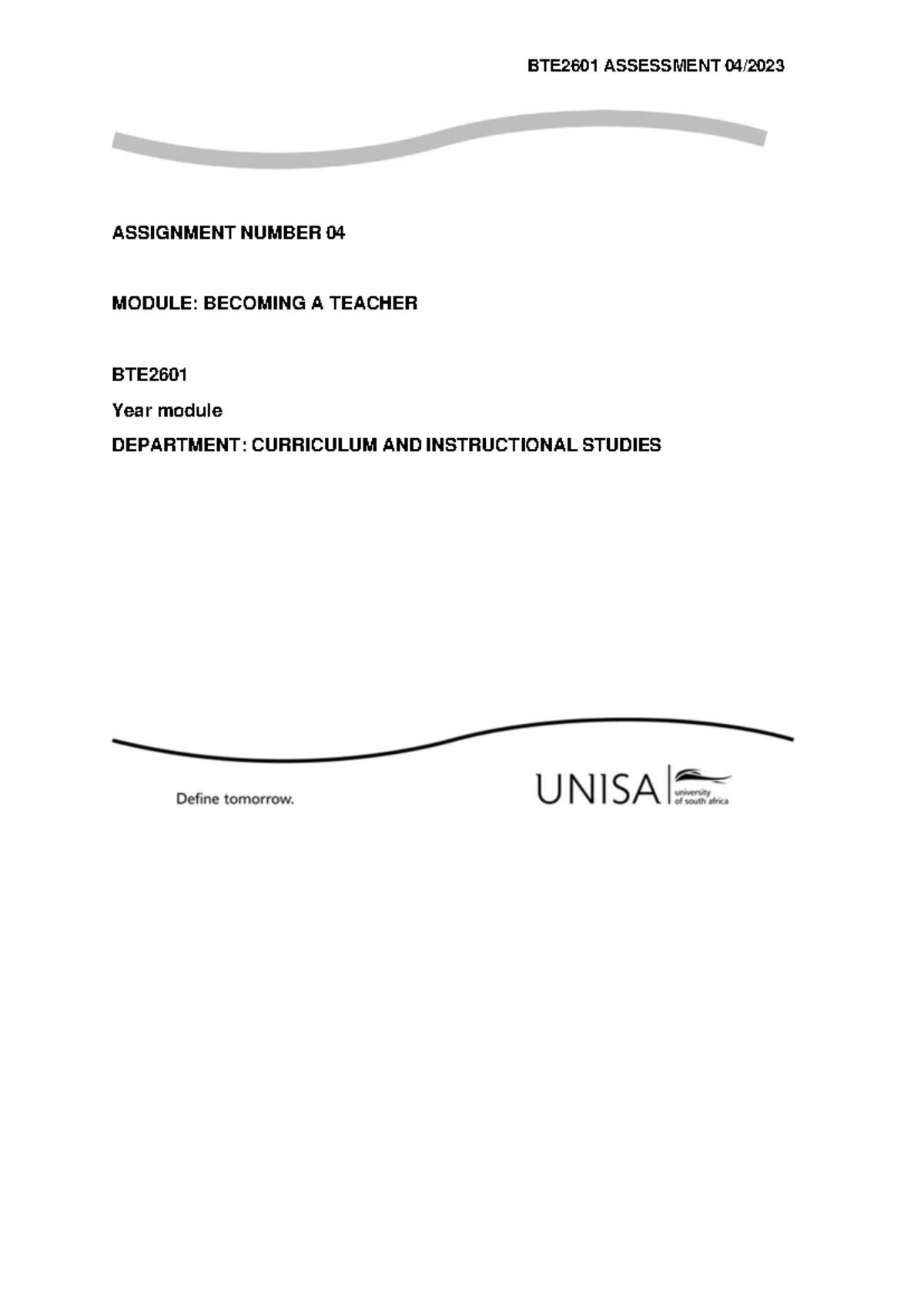 BTE2601 Assignment Number 4 (1) edited - ASSIGNMENT NUMBER 04 MODULE ...