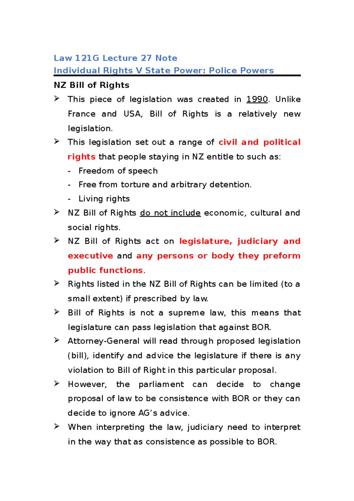 Law 121G Lecture 27 Note - Law 121G Lecture 27 Note Individual Rights V ...