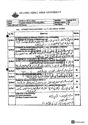 8605 past paper - B.Ed 1.5 years - Studocu