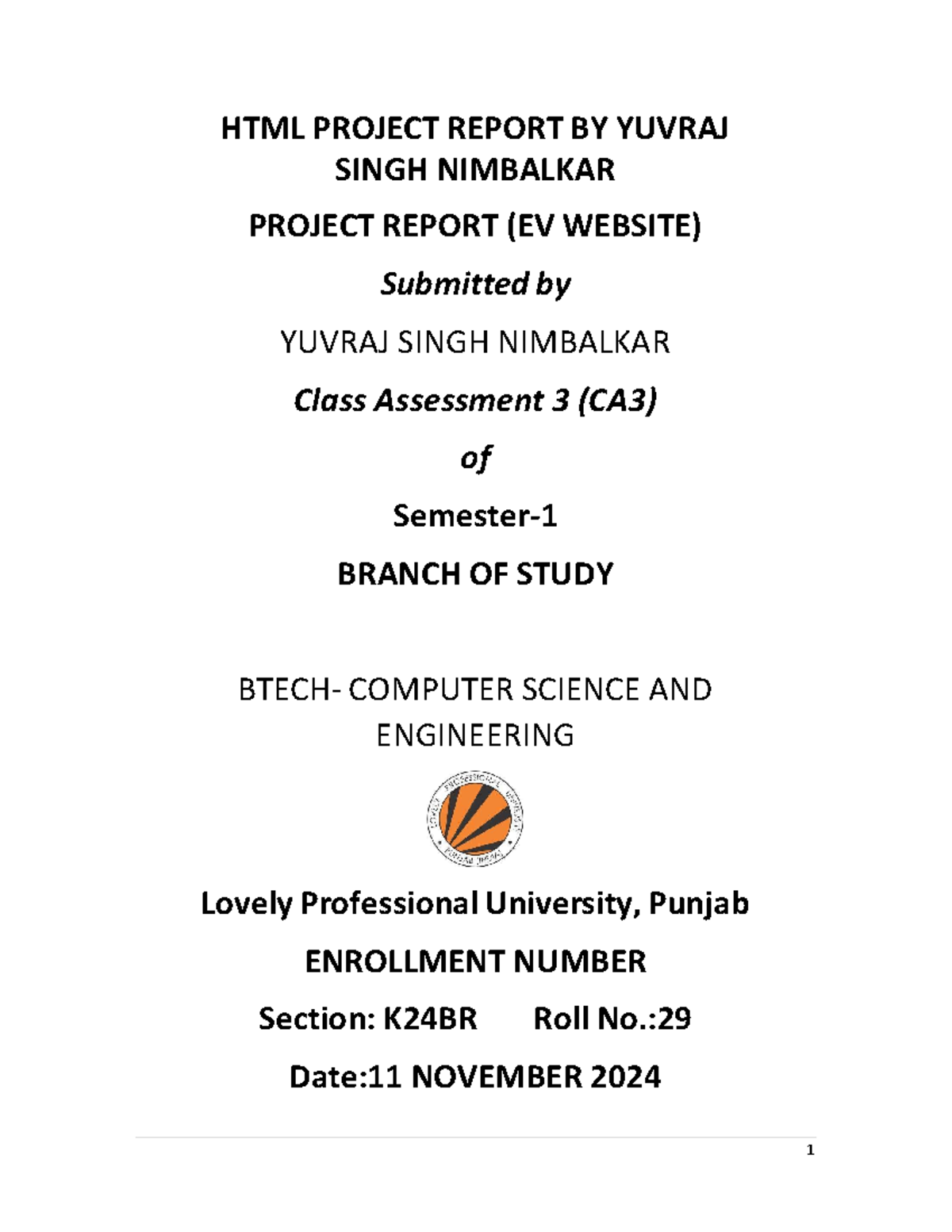 HTML Project BY Yuvraj Singh Nimbalkar - HTML PROJECT REPORT BY YUVRAJ ...