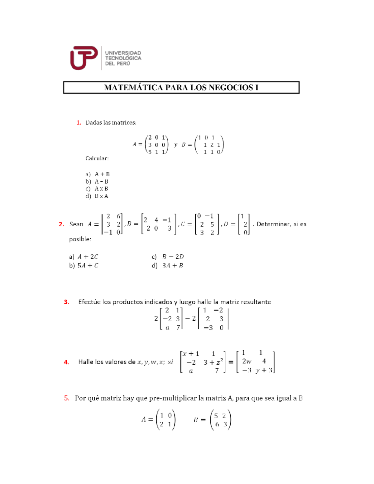 Matrices utp semana5 - matematicas - Studocu