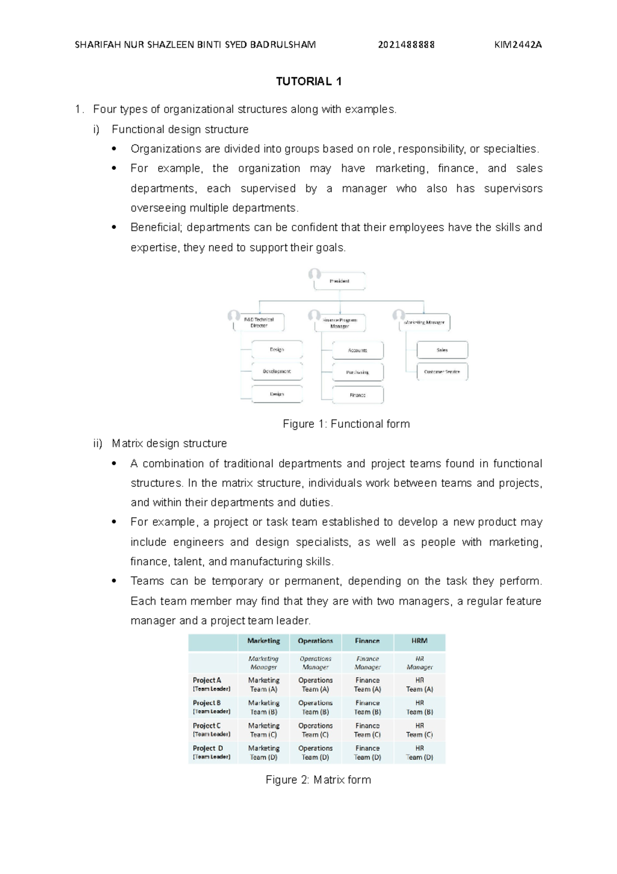 TUTO1 - types of organizational structures tutorial work iml454 ...