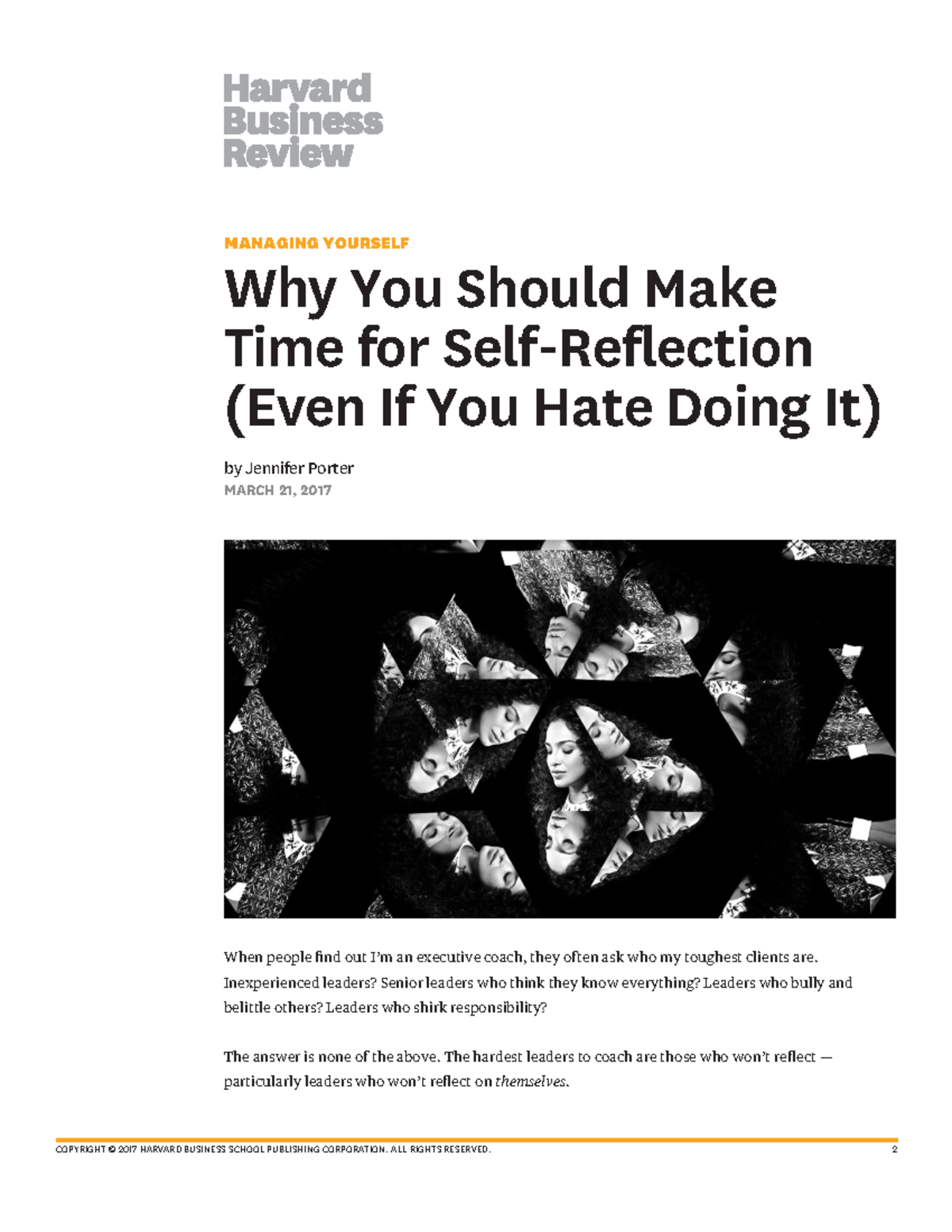 Retrieve - repoert - MANAGING YOURSELF Why You Should Make Time for ...
