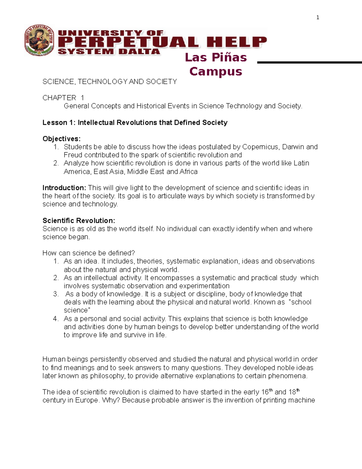 Lesson-1-Science Technology and Society Introduction - Las Piñas Campus ...