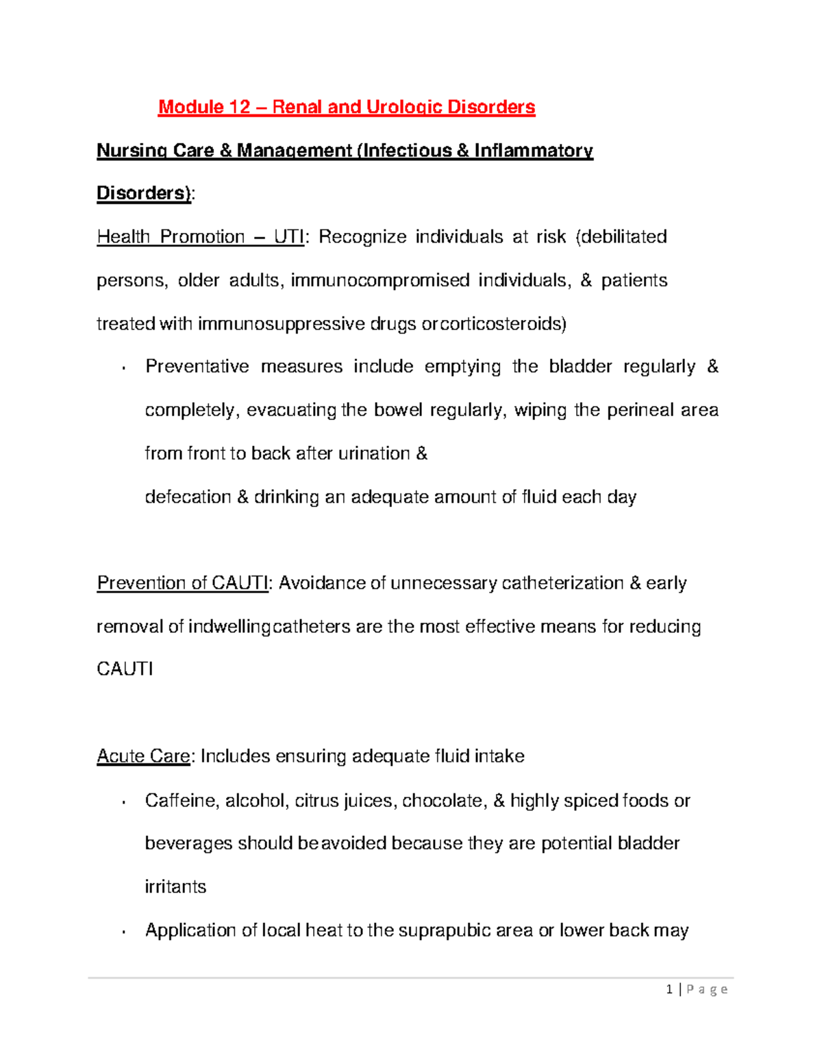 Module 12 – Renal and Urologic Disorders - Module 12 – Renal and ...
