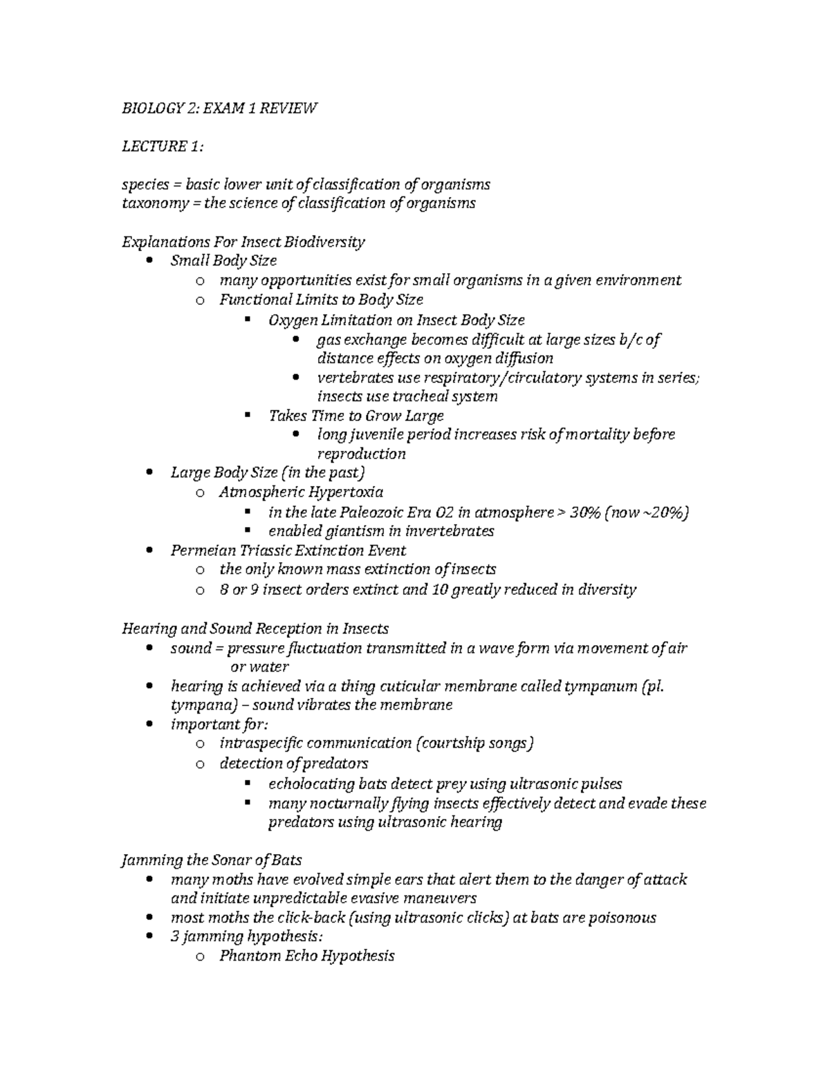 Biology 2 - Exam 1 Review - BIOLOGY 2: EXAM 1 REVIEW LECTURE 1: species ...
