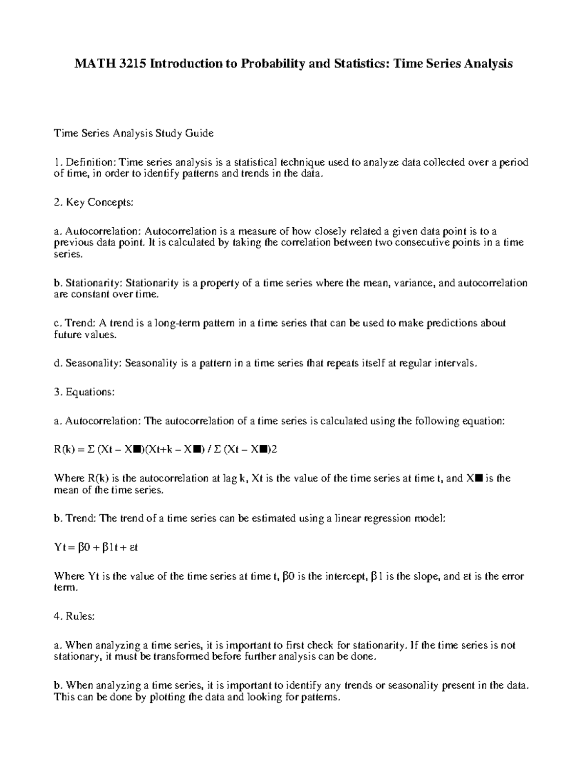 MATH 3215 Introduction to Probability and Statistics - Time Series ...