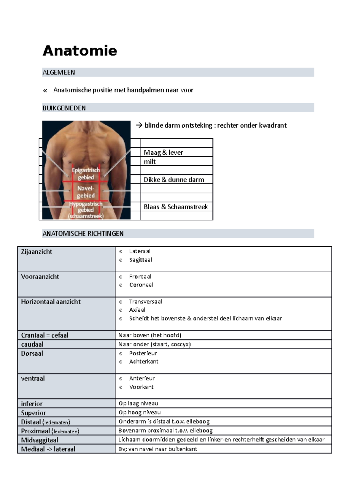 Anatomie - Anatomie ALGEMEEN « Anatomische positie met handpalmen naar ...