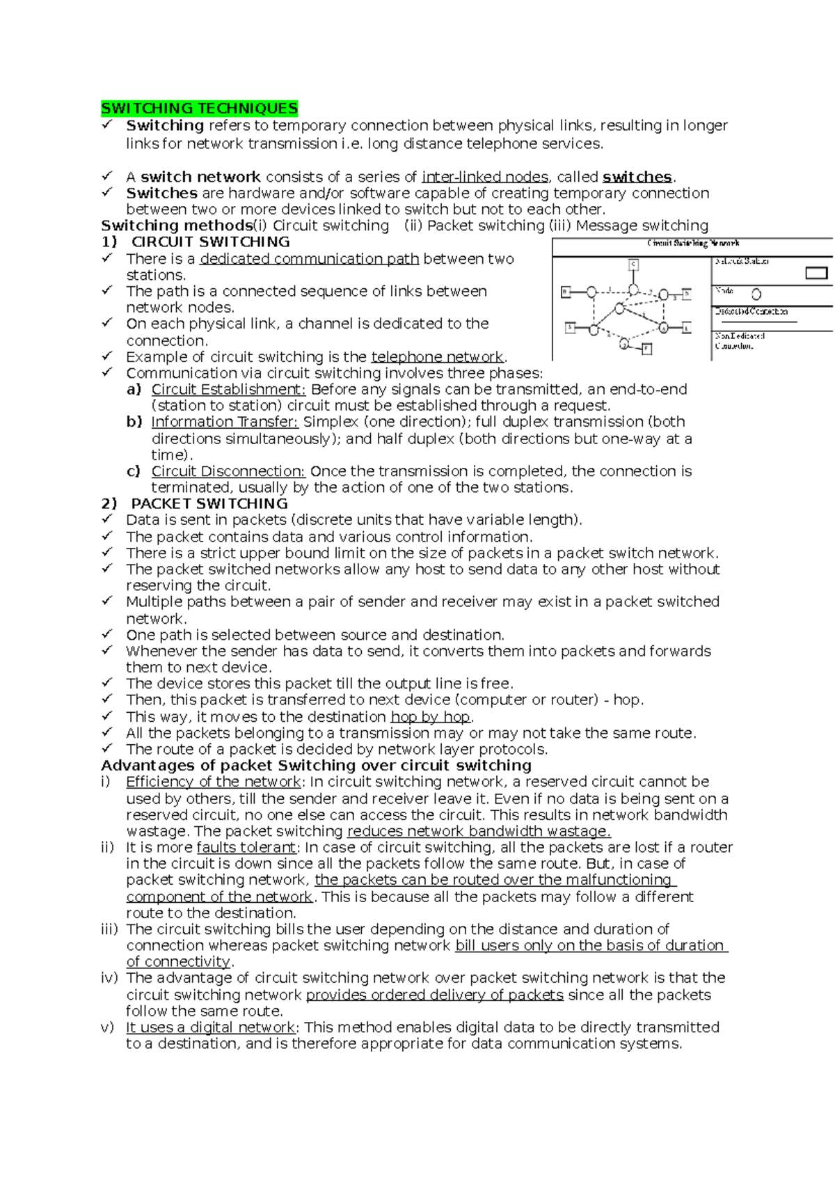 Switching Techniques Summarized Notes Switching Techniques Switching Refers To Temporary