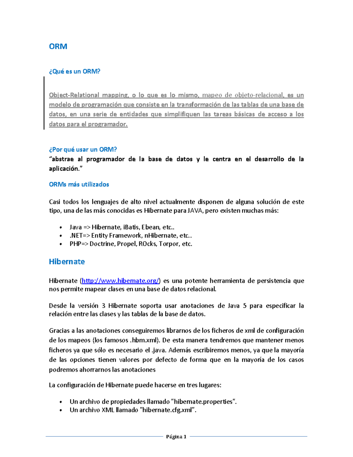 Hibernate - JPA - Página 1 ORM ¿Qué es un ORM? Object-Relational ...