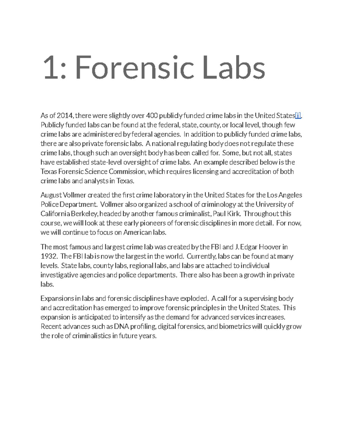 1 Forensic Labs - first week criminalistic notes - 1: Forensic Labs As ...