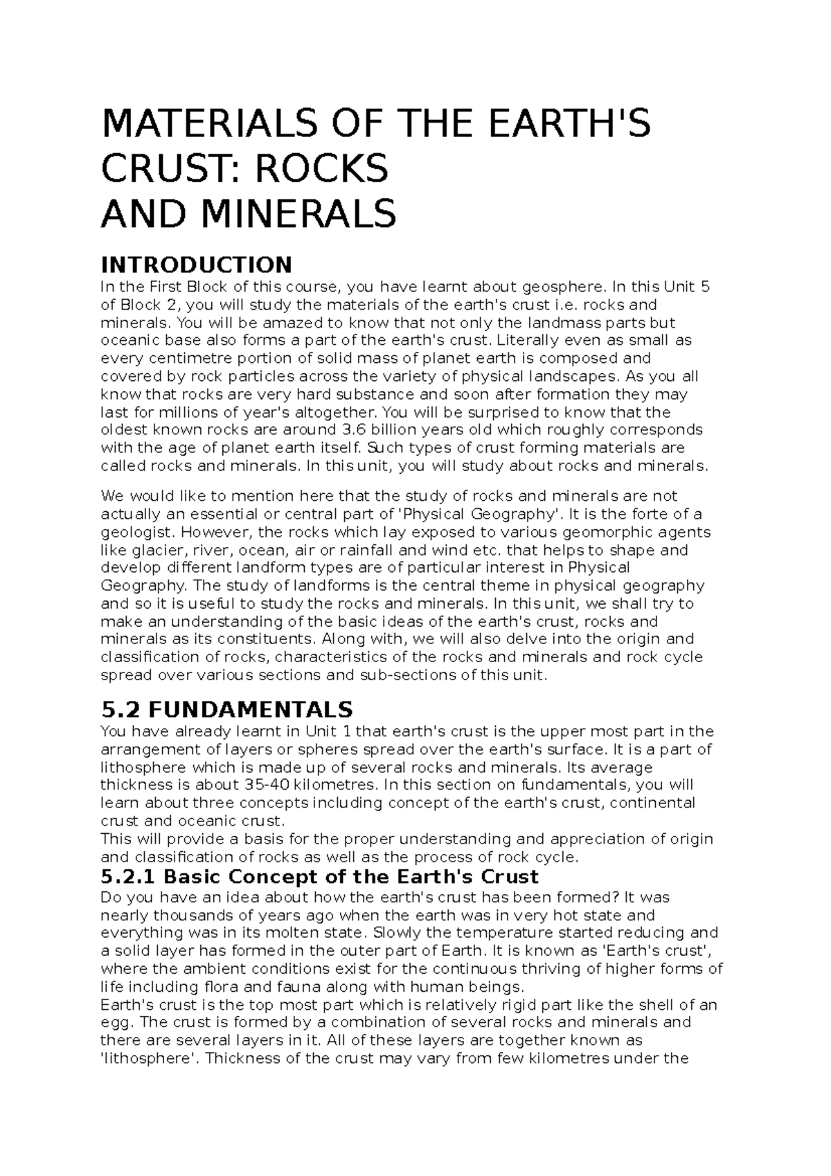 Materials OF THE Earth'S Crust- Rocks AND Minerals - MATERIALS OF THE ...