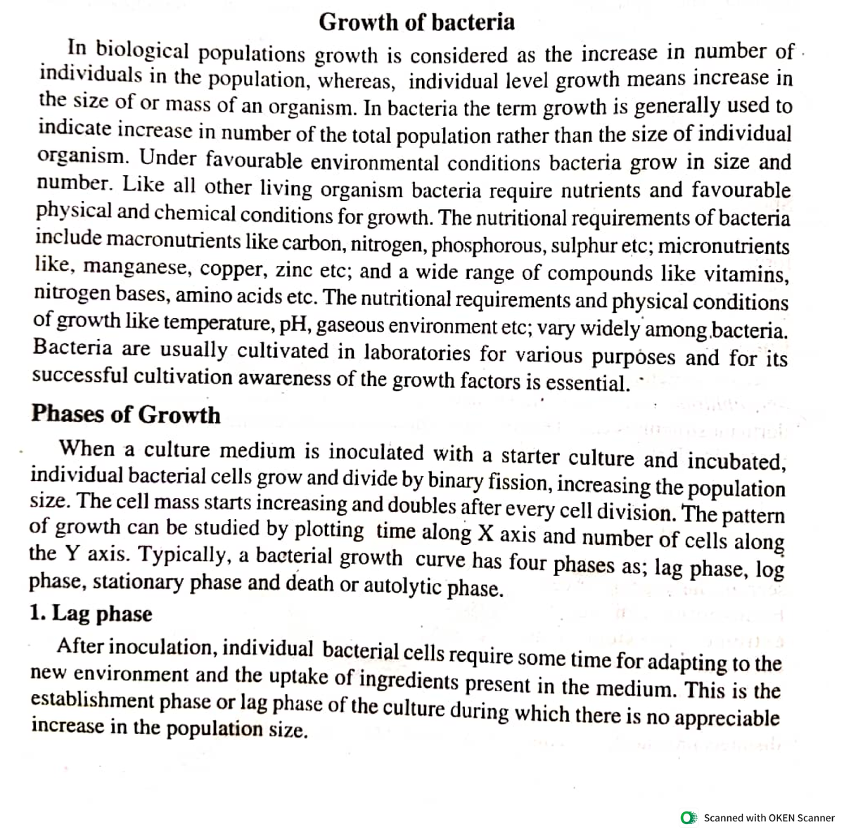 Growth of bacteria - phases of growth , measurements of growth - Bsc ...