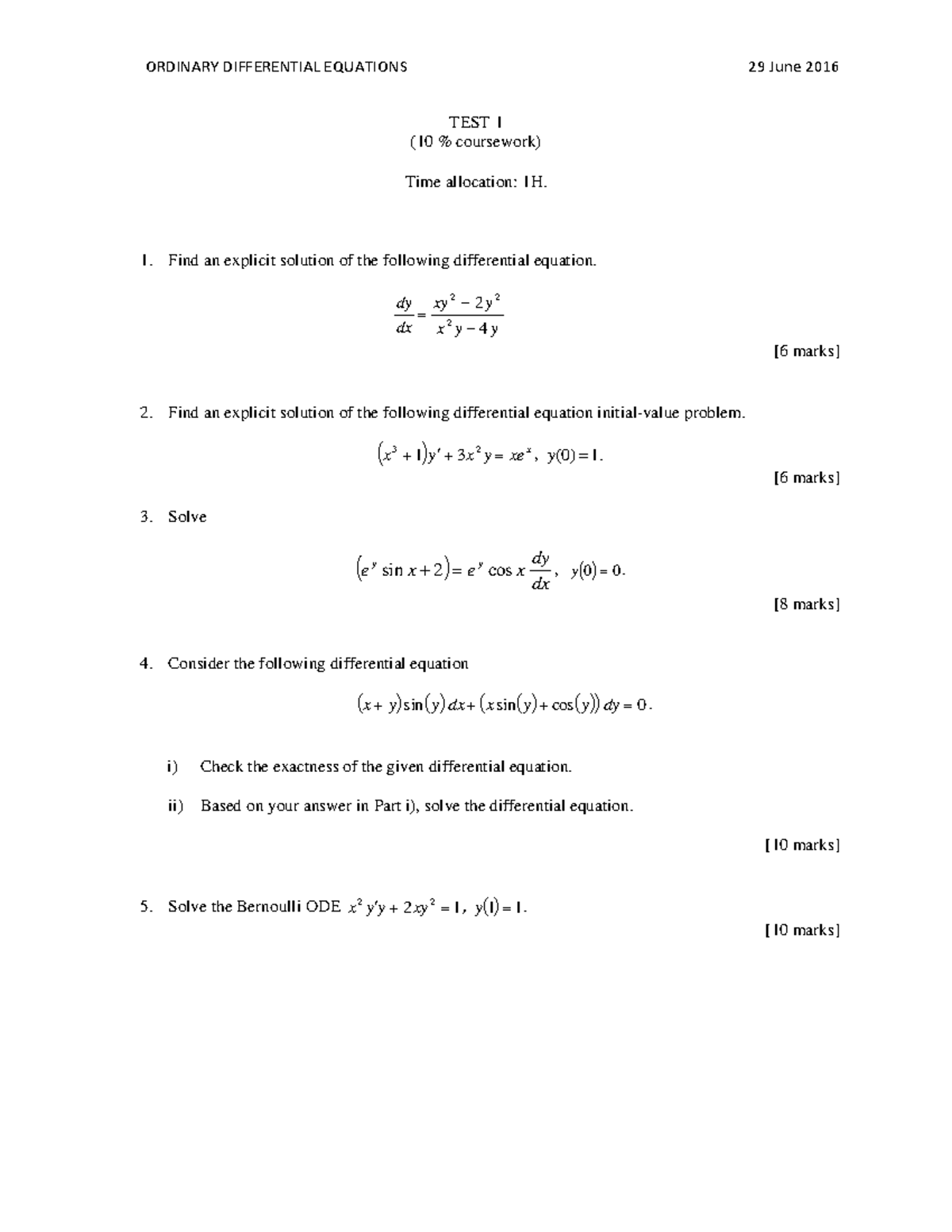 Test 1 - Questions [May 2016 ] - ORDINARY DIFFERENTIAL EQUATIONS 29 ...