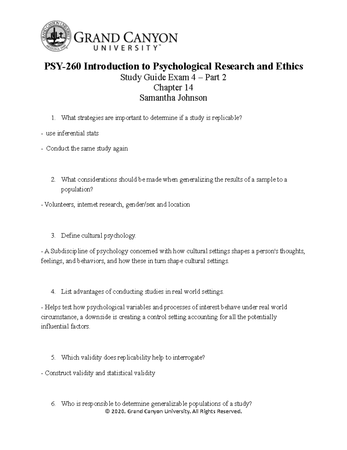 PSY 260 Q Study Guide 4 - PSY-260 Introduction to Psychological Research and Ethics Study Guide ...