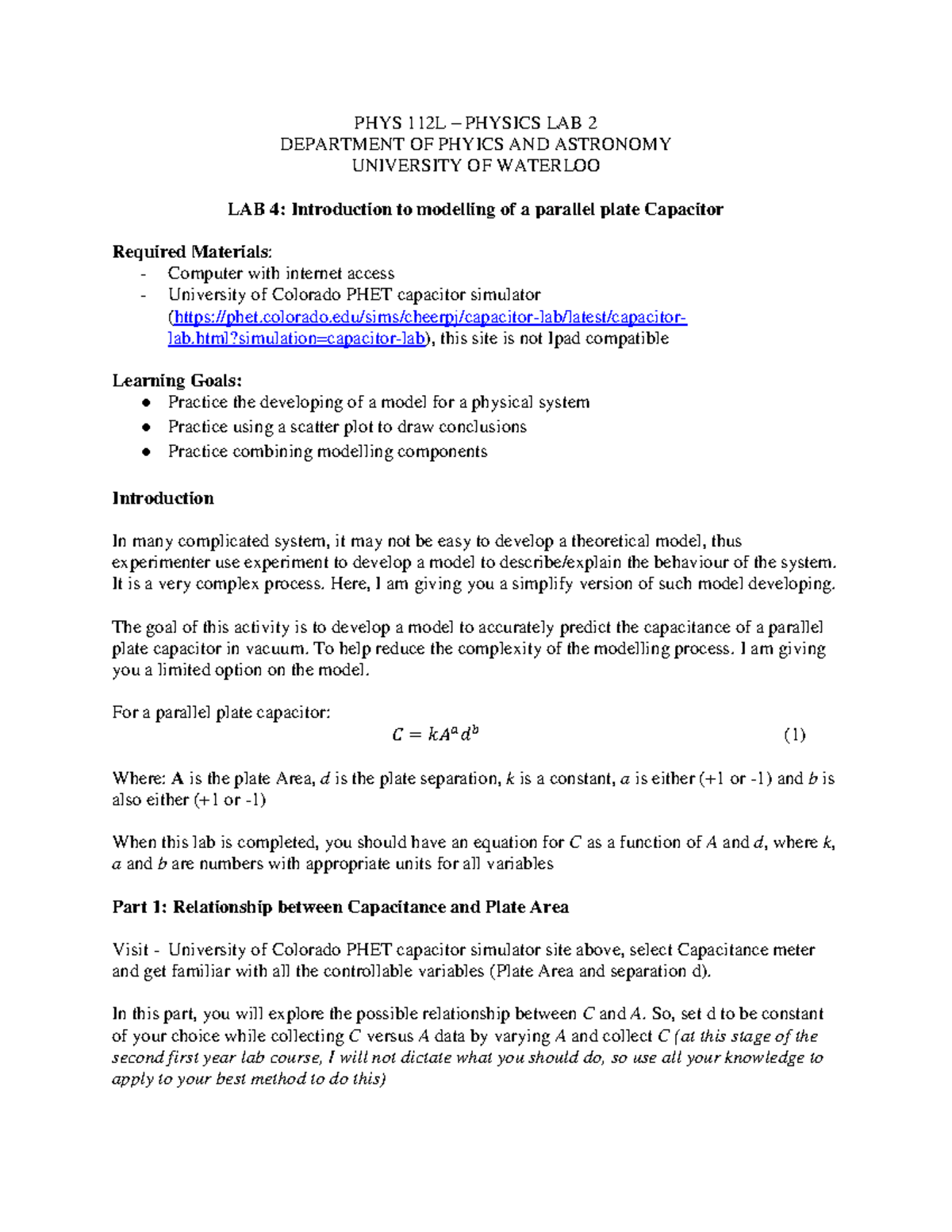 PHYS 112L - W22 - Lab 5 - PHYS 112L – PHYSICS LAB 2 DEPARTMENT OF PHYICS AND ASTRONOMY ...