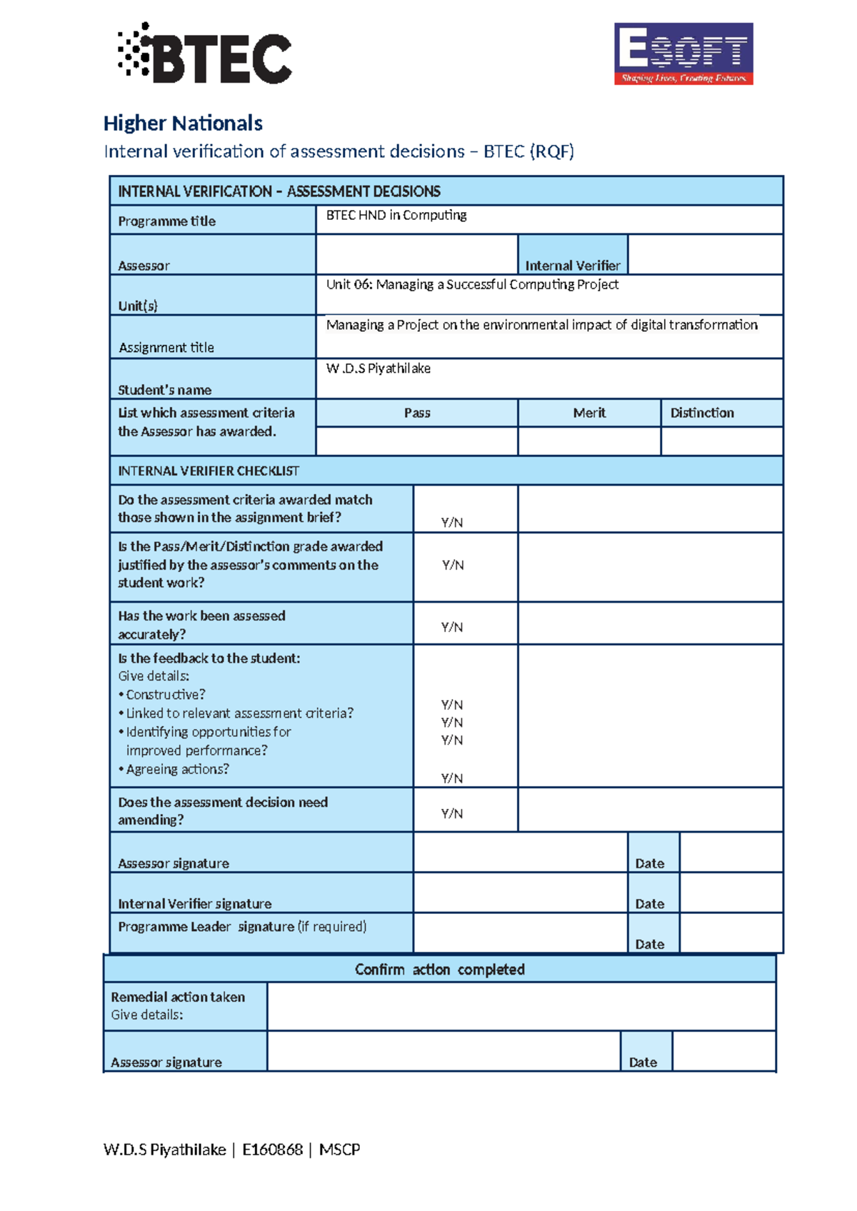 Mscp Pass Assignment Higher Nationals Internal Verification Of Assessment Decisions Btec