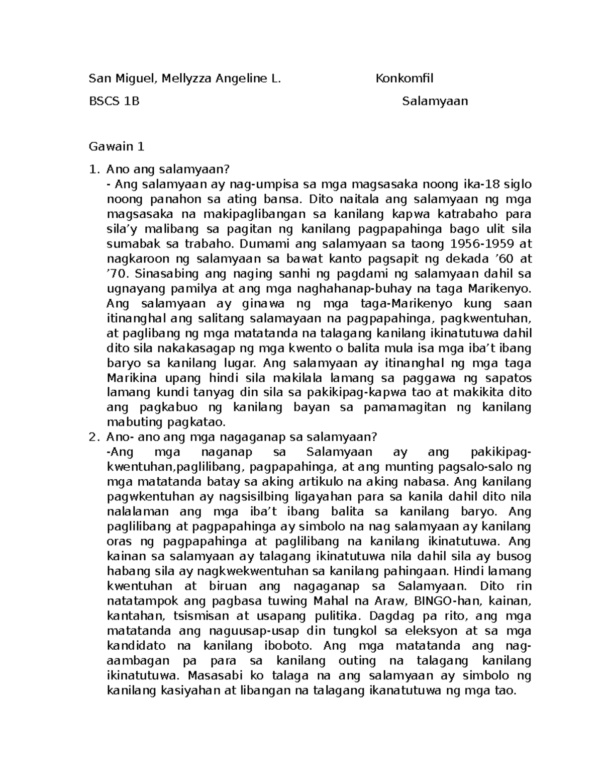 Ang salamyaan ay ginawa ng mga taga - San Miguel, Mellyzza Angeline L ...