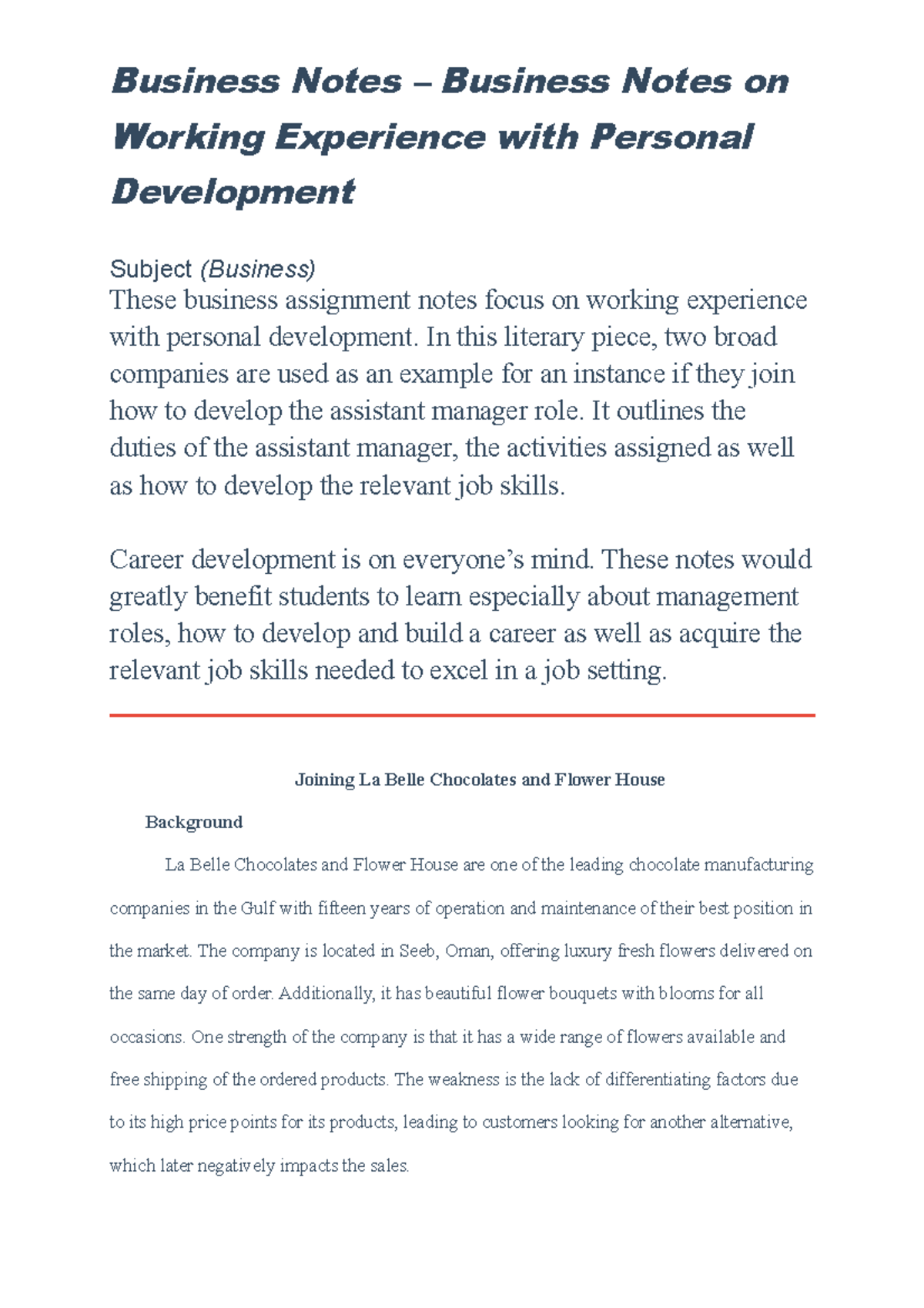 Working Experience with Personal Development - Business Notes ...