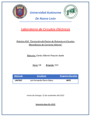 Práctica 2 1967367 - Máquinas Eléctricas FIME - Universidad AutÛnoma De Nuevo LeÛn Laboratorio ...
