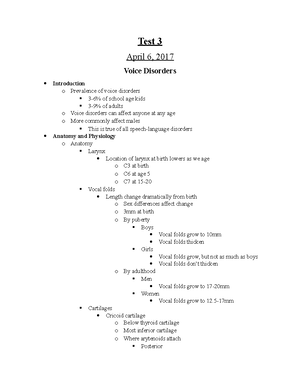 Notes for Test 2 - Articulation and Phonological Disorders ...