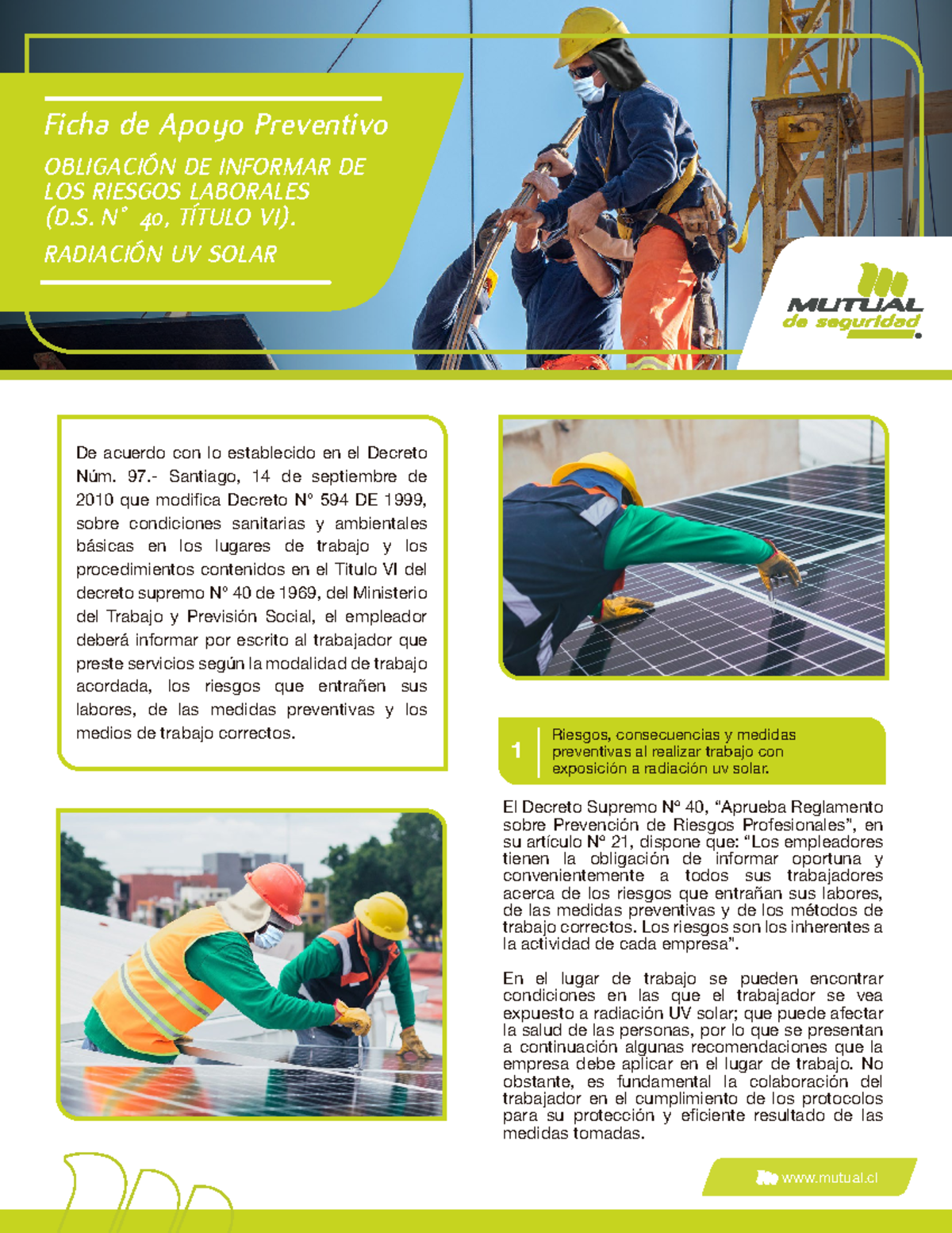 Fap obligacion de informar riesgos radiacion uv solar - mutual Ficha de ...