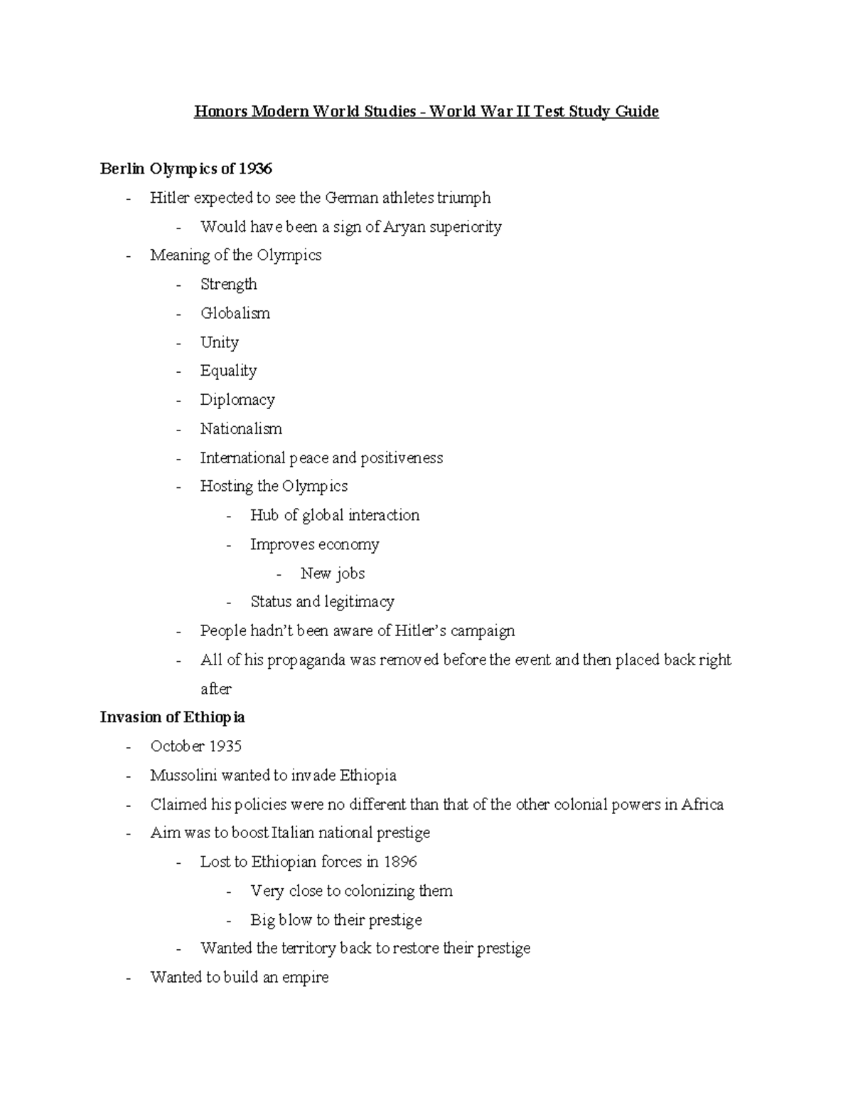 World War II Test Study Guide - Honors Modern World Studies - World War ...