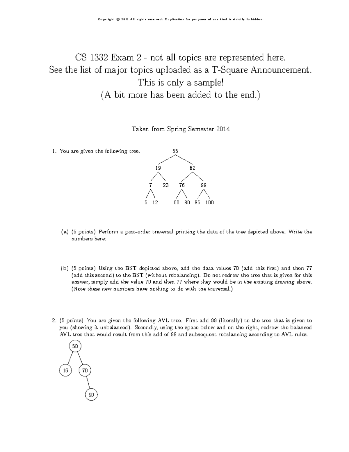 Exam 2 Practice Problems FA14 - CS 1332 Exam 2 - not all topics are ...