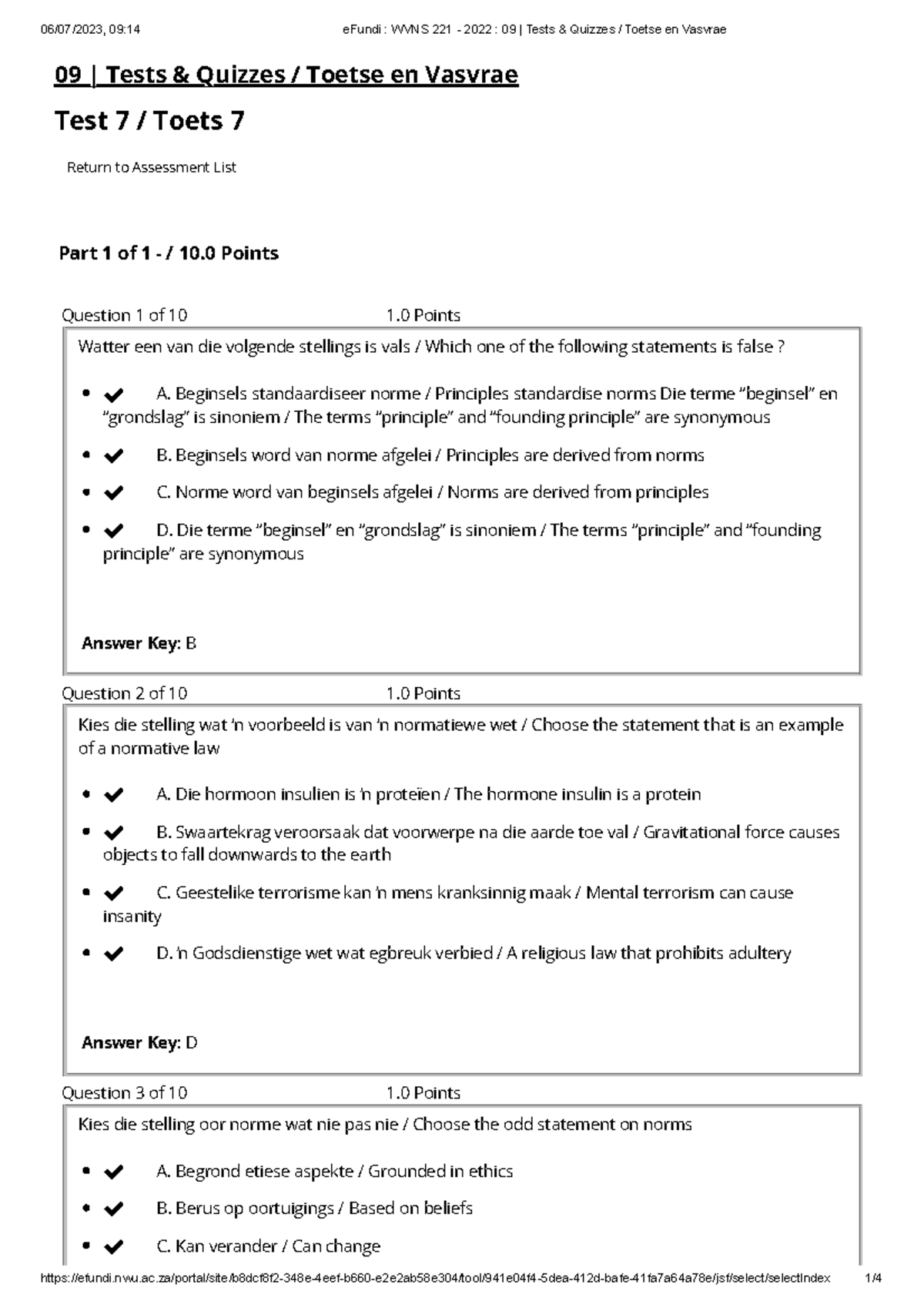 Test-7 - WVNS221 Test 7 answers - 09 | Tests & Quizzes / Toetse en ...