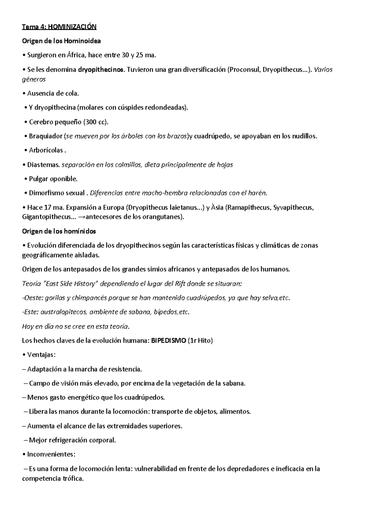 Etología tema 4 - Tema 4: HOMINIZACIÓN Origen de los Hominoidea ...