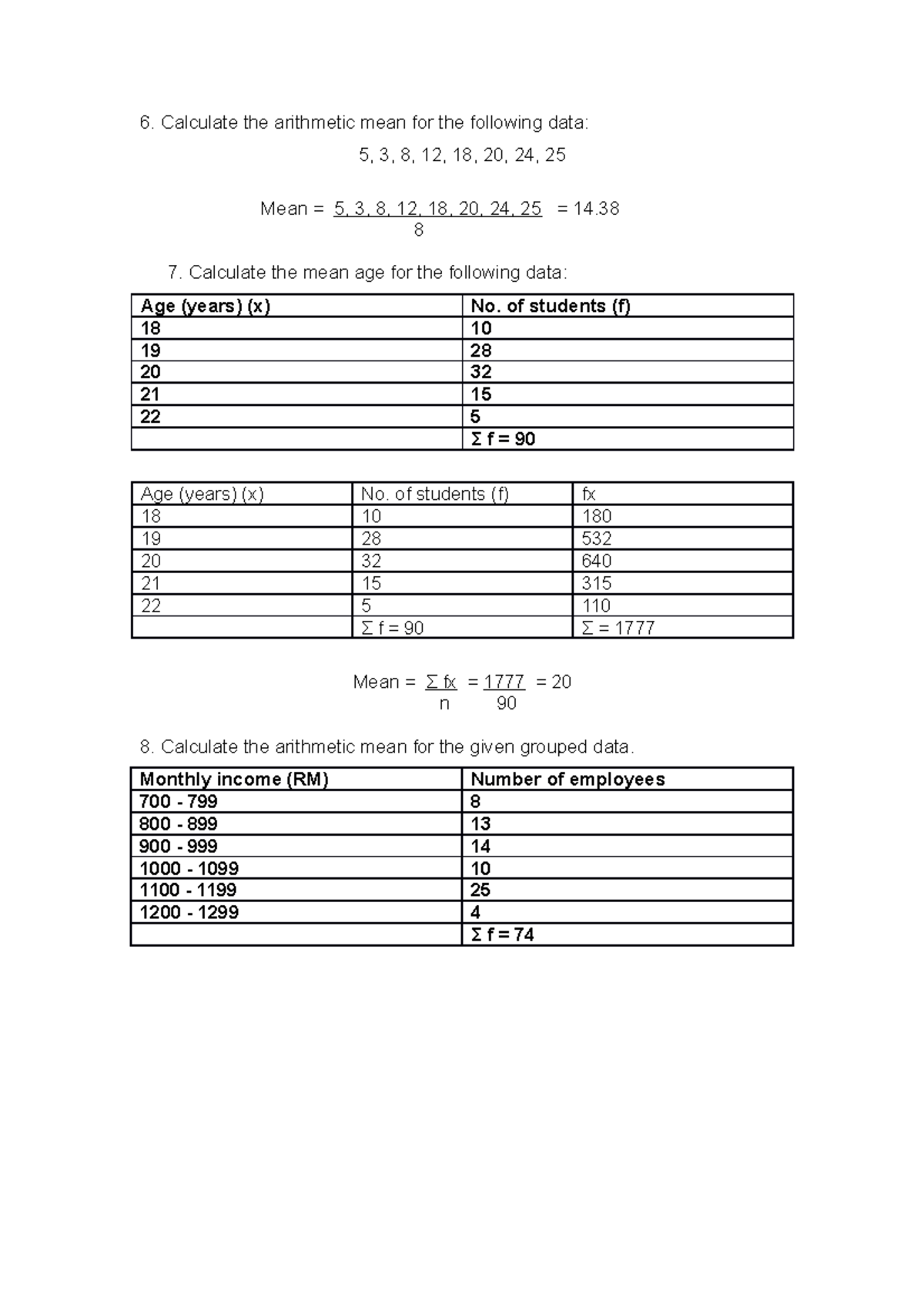 ANSWER TUTOTIAL STA108 WEEK 4 SEMESTER 3 - Calculate the arithmetic ...