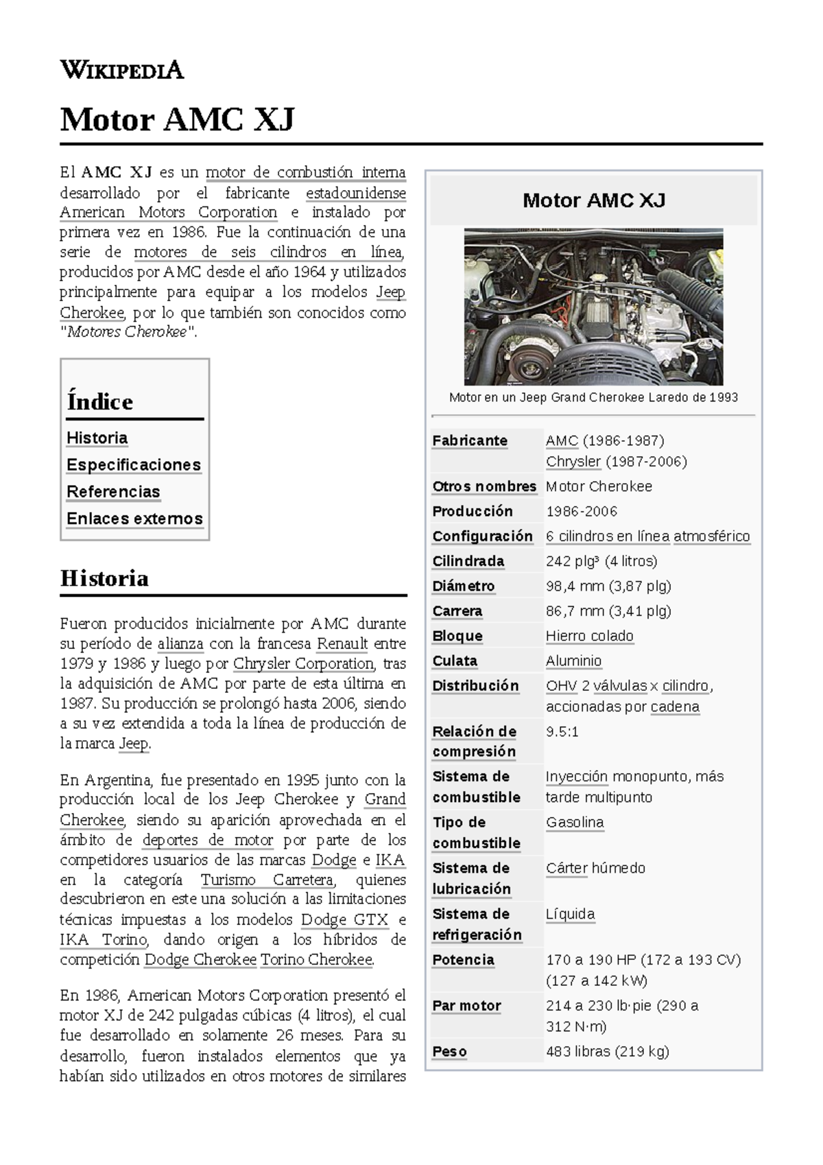 Motor AMC XJ - Motor AMC XJ Motor en un Jeep Grand Cherokee Laredo de ...