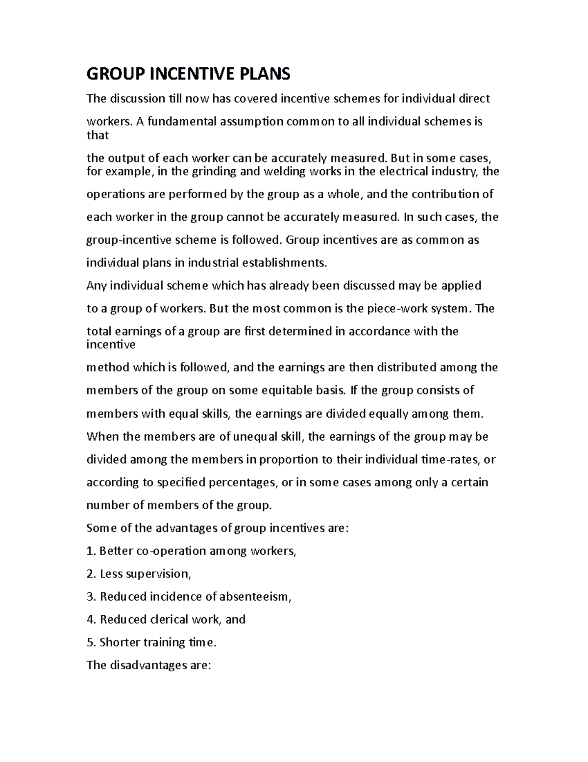 Group Incentive Plans notes - GROUP INCENTIVE PLANS The discussion till ...