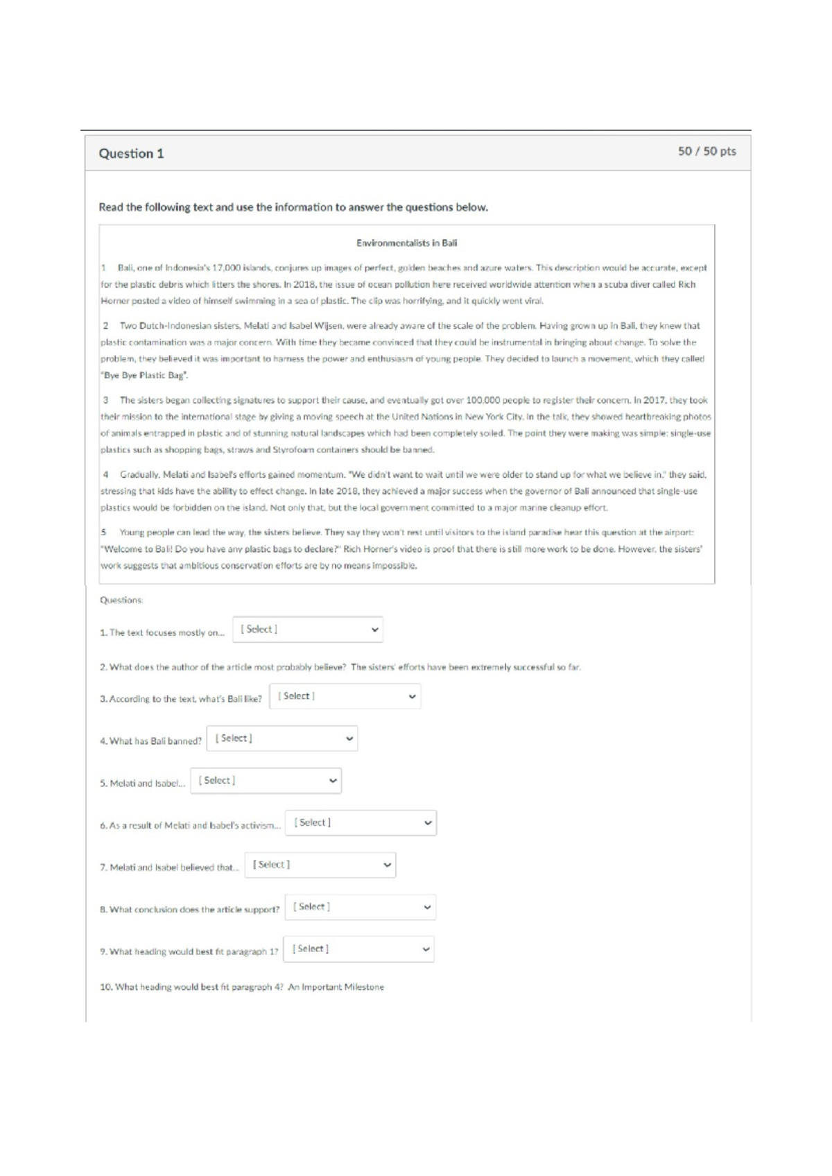 ICPNA Advanced 12 Midterm Examination - Question 1 50 50 pts Read the ...