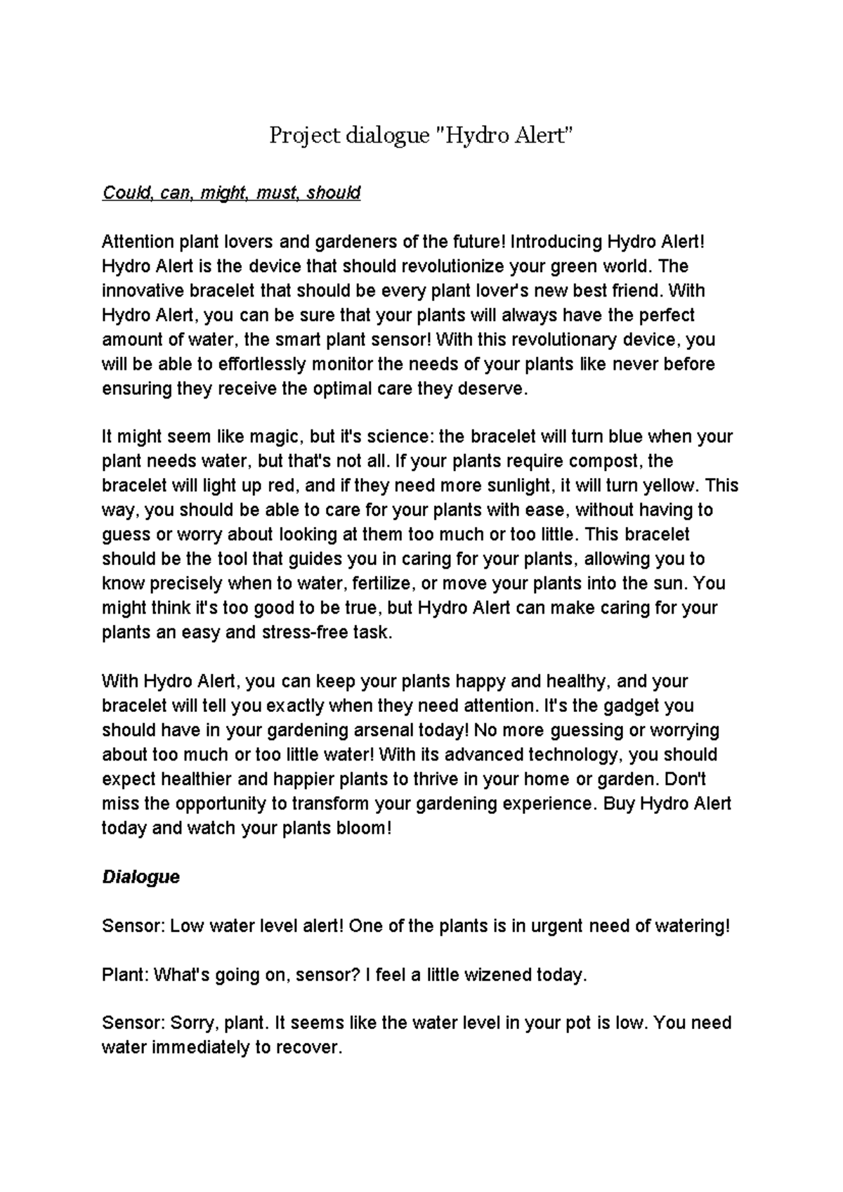 Project dialogue -Talking plant”-1 - Project dialogue "Hydro Alert ...