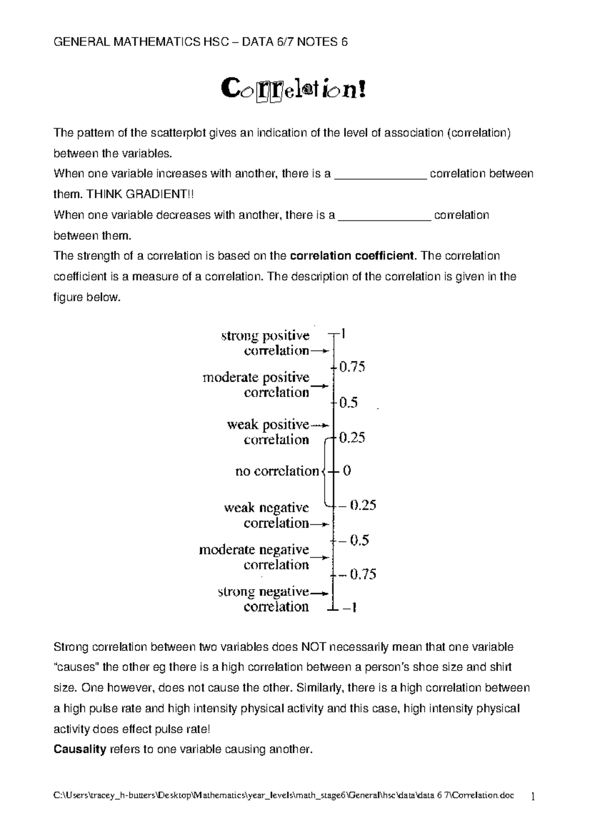 Correlation notes - GENERAL MATHEMATICS HSC – DATA 6/7 NOTES 6 ...