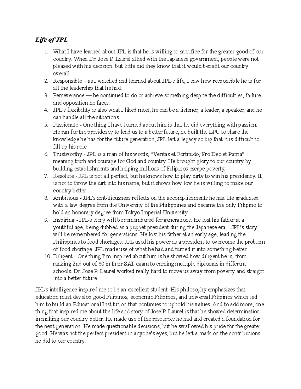 Life of Jose P Laurel - JPl - Life of JPL What I have learned about JPL ...