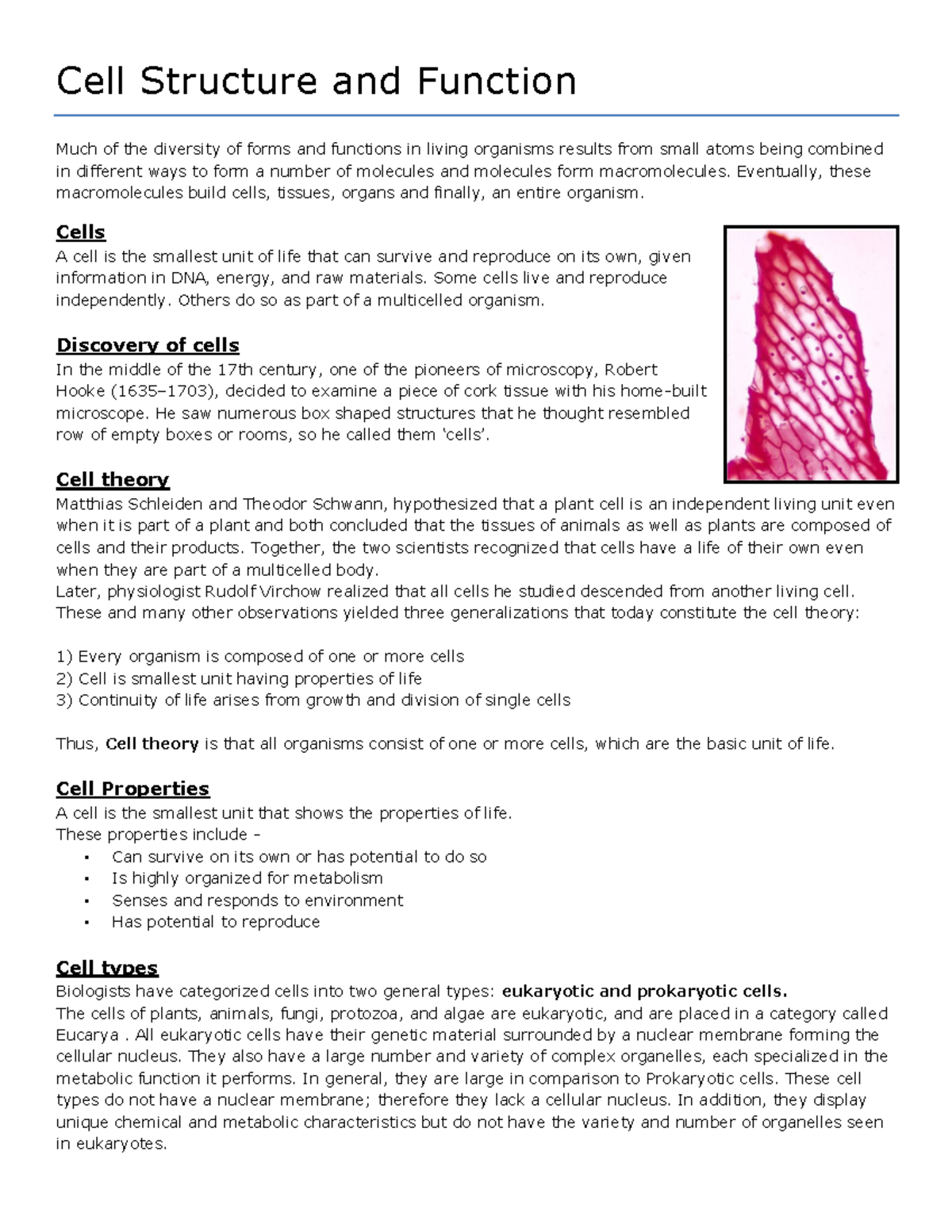 10. BIO103 - Topic - 05 - Notes - Cell Structure and Function Much of ...