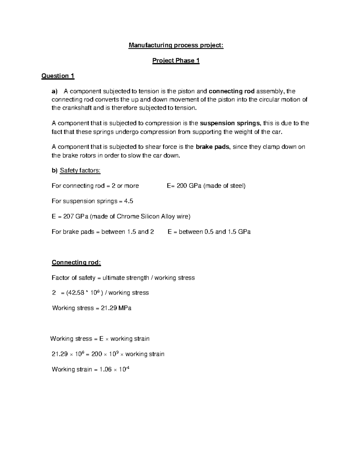Manufacturing processes phase 1 - Manufacturing process project ...