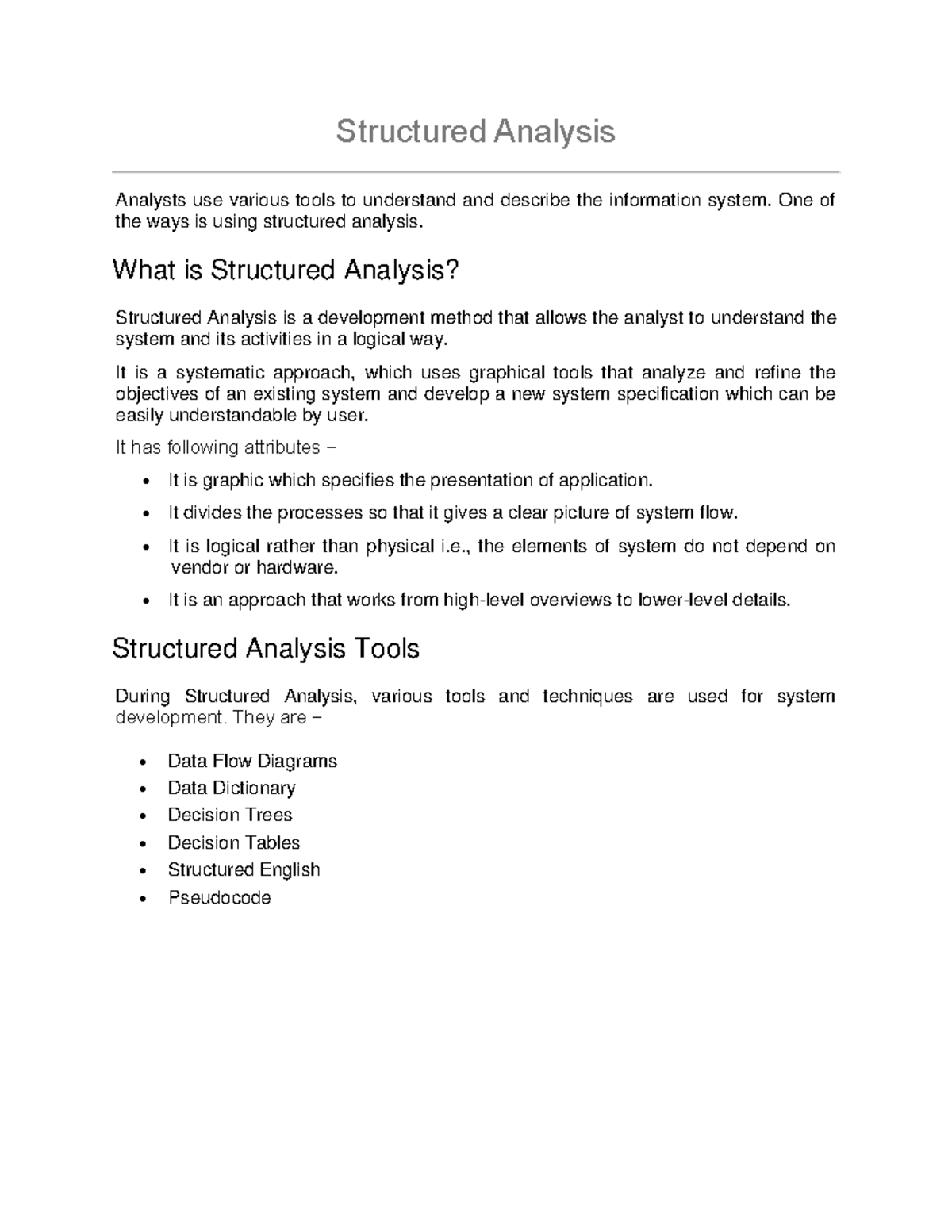 Structured Analysis - sad notes - Structured Analysis Analysts use ...