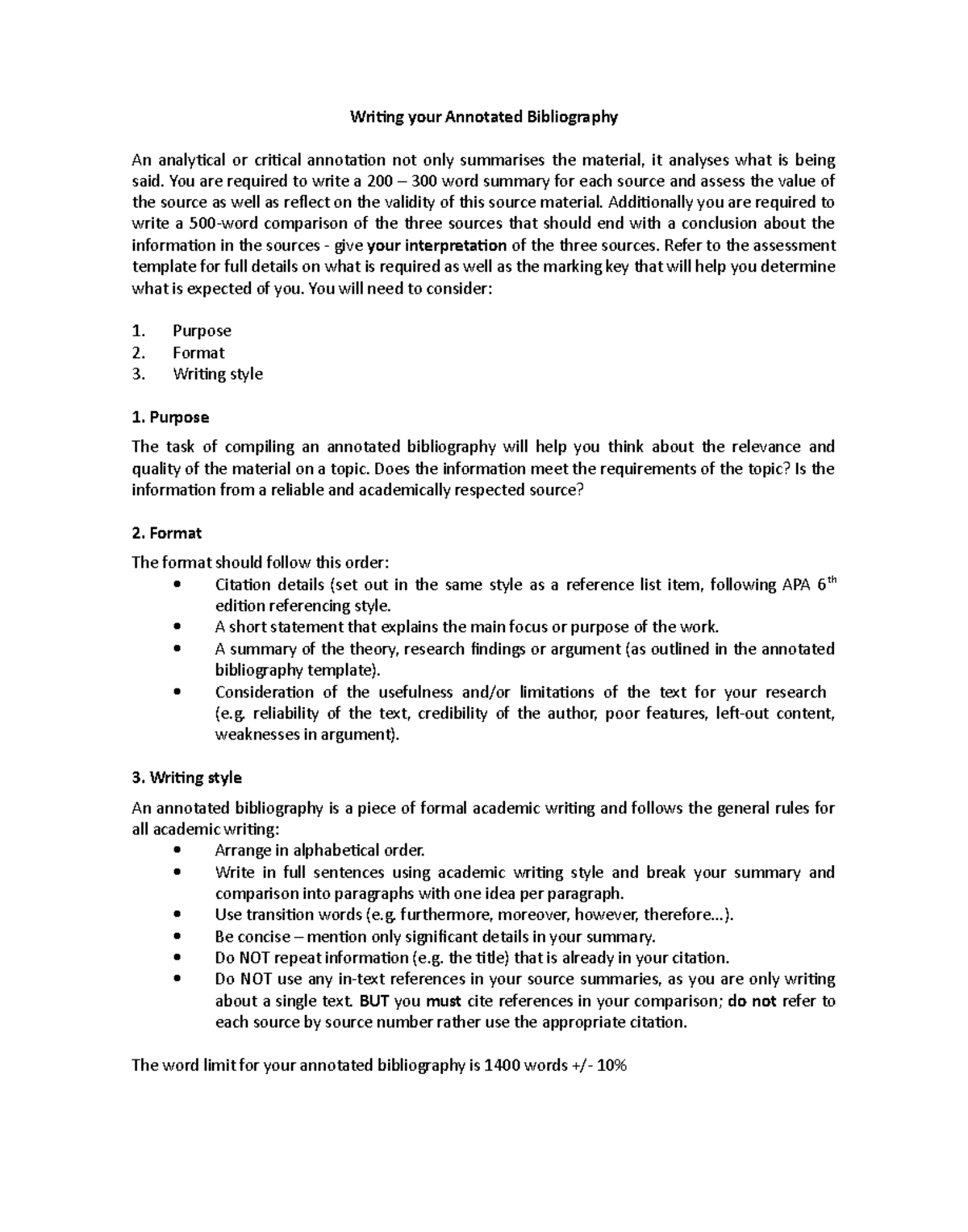 Annotated Bib Checklist - Writing your Annotated Bibliography An ...