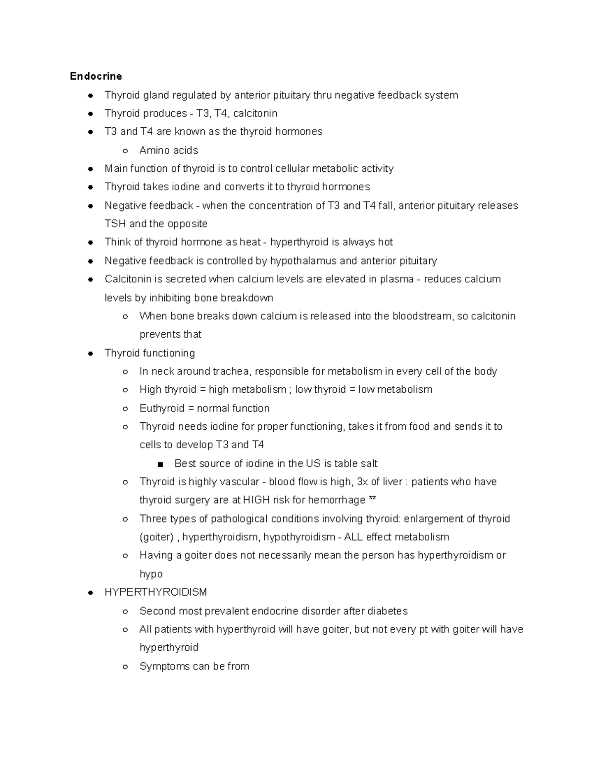 Endocrine Medsurg notes - Endocrine Thyroid gland regulated by anterior ...
